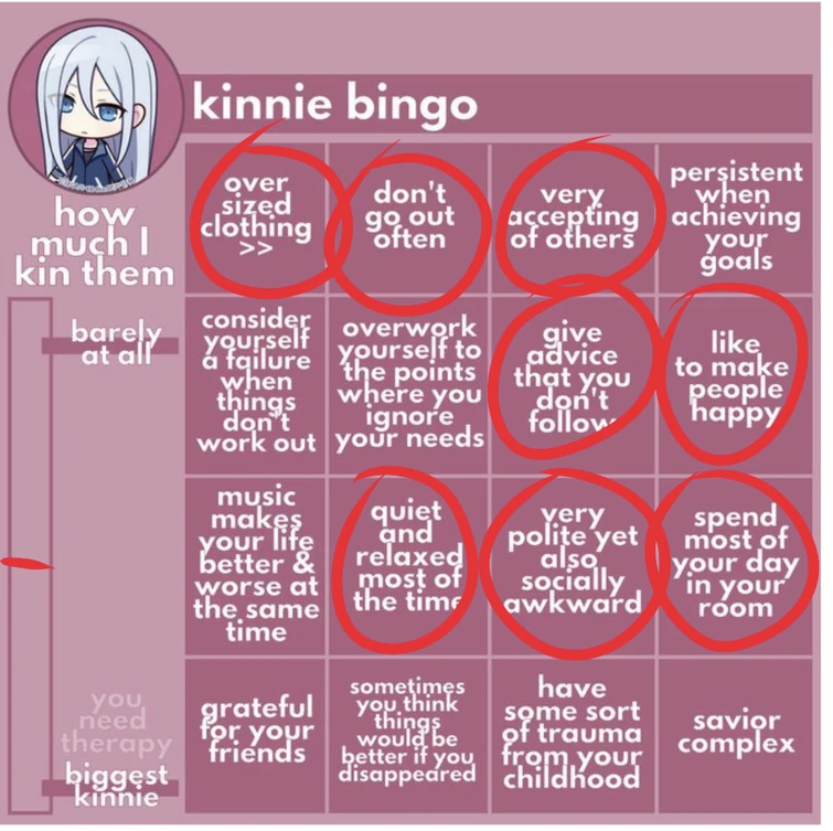 I did a kinnie bingo of every character | Fandom
