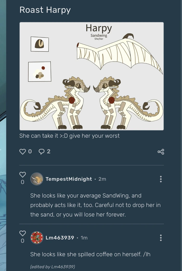 I told people on the WoF wiki to roast one of my Ocs | Fandom