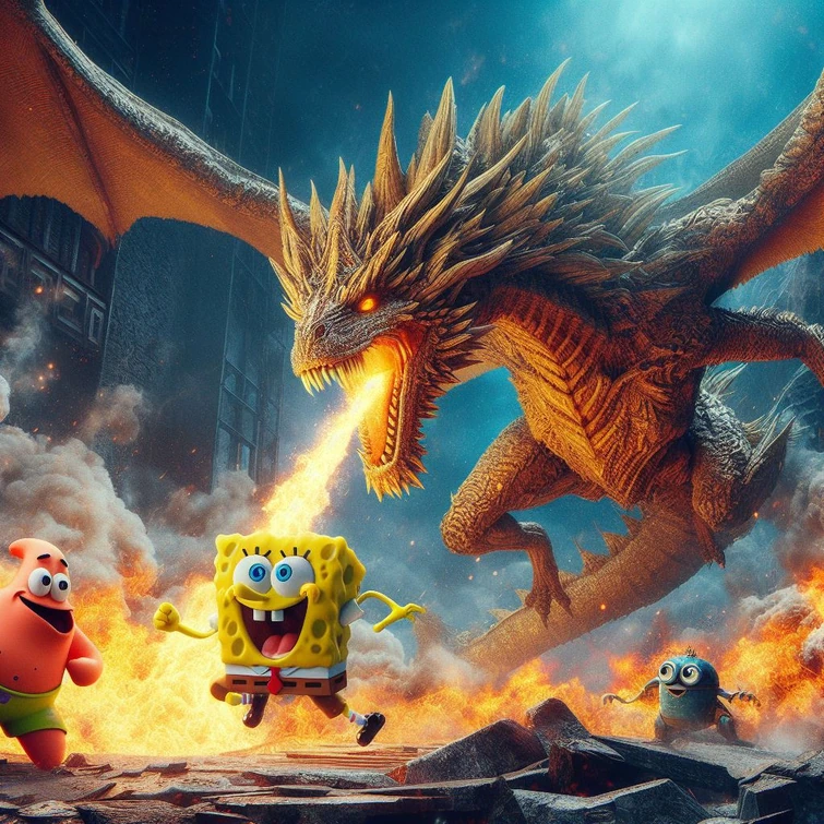 SpongeBob SquarePants and the Fire Breathing Dragon AI Art | Fandom