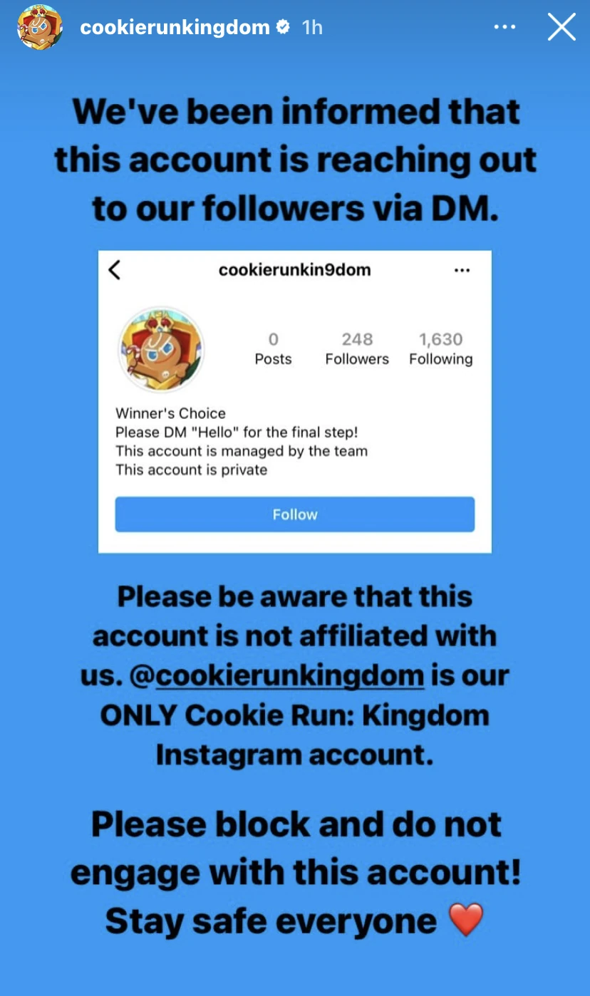 just an Instagram scam warning from cookie run themselves | Fandom