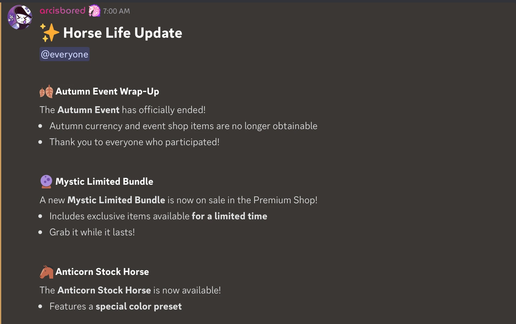 Autumn Wrap-Up, Mystic Bundle, Like Rewards, Trait Drop — Discord Update Log [28 November, 2025 ...