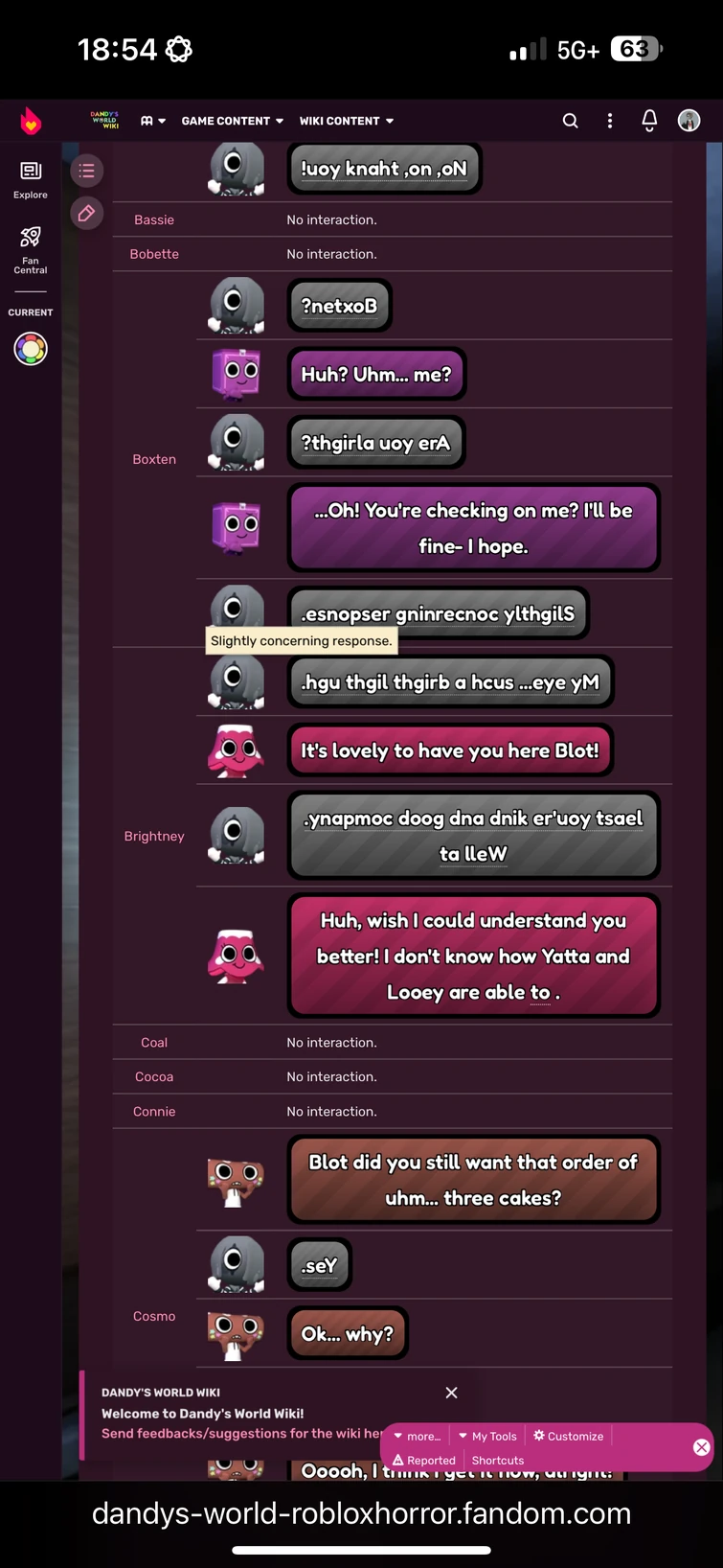 Can we add the unreversed messages to Blots dialogue? | Fandom