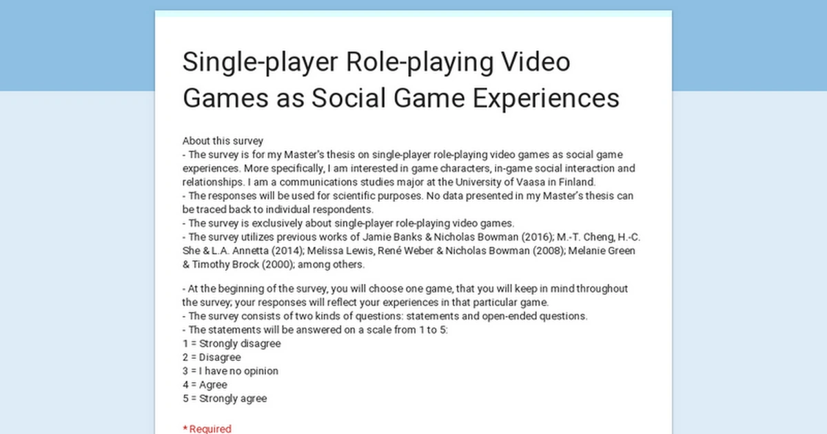 A Survey of Single-Player Role-playing Video Games as Social Game ...