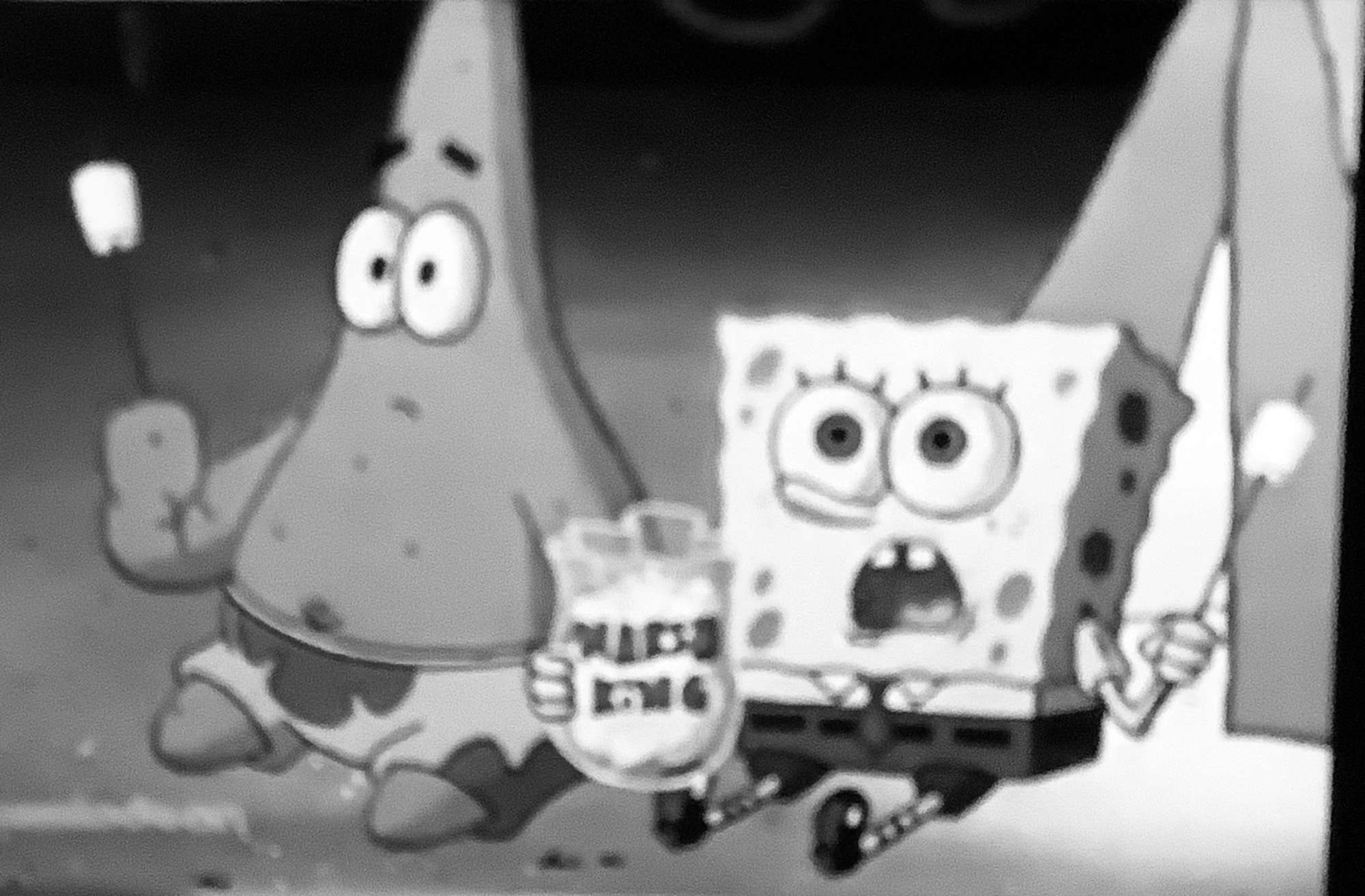 SpongeBob and Patrick with marshmallows in black and white style | Fandom