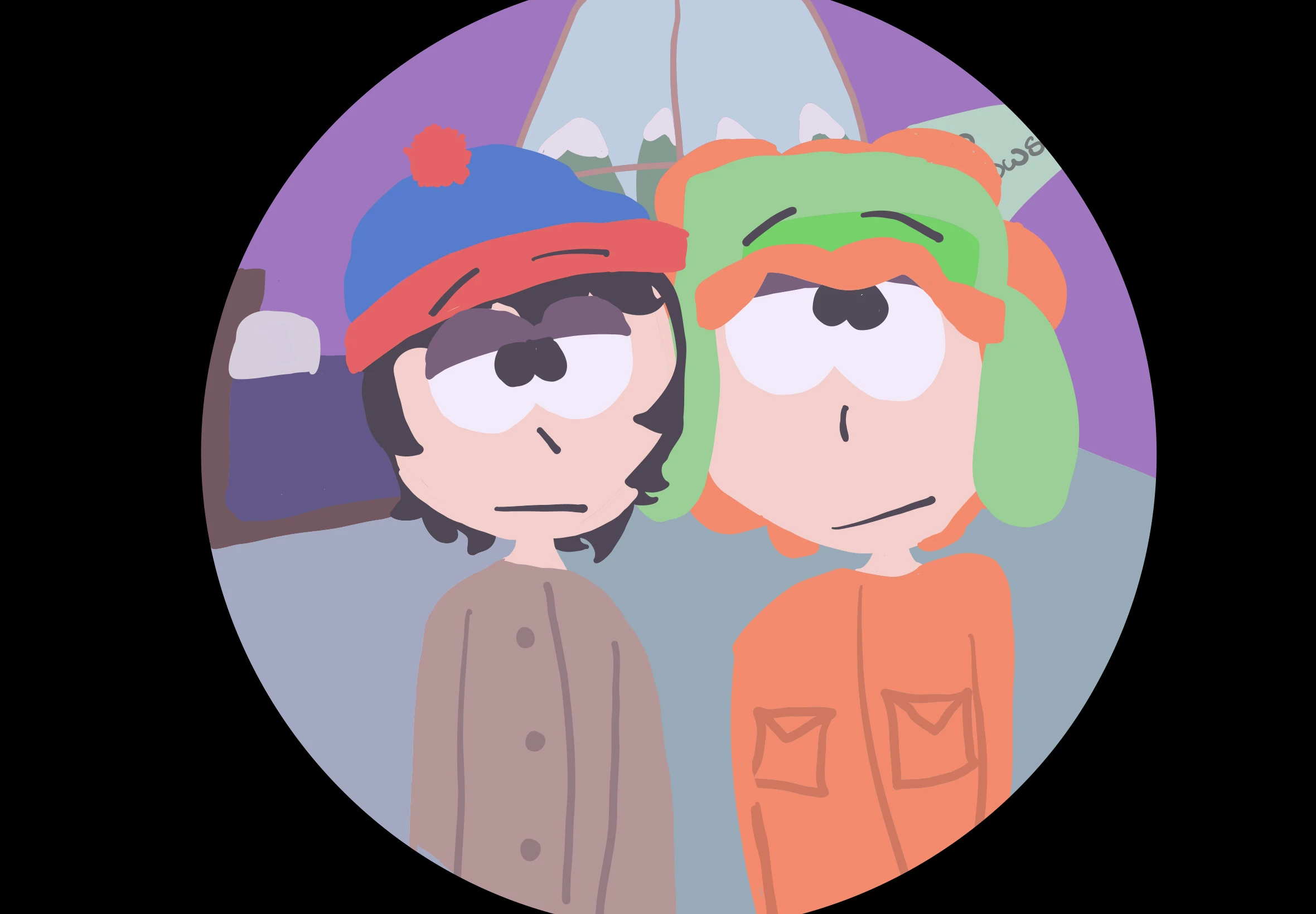 i made a drawing of kyle and stan with the fish eye lense!:) | Fandom