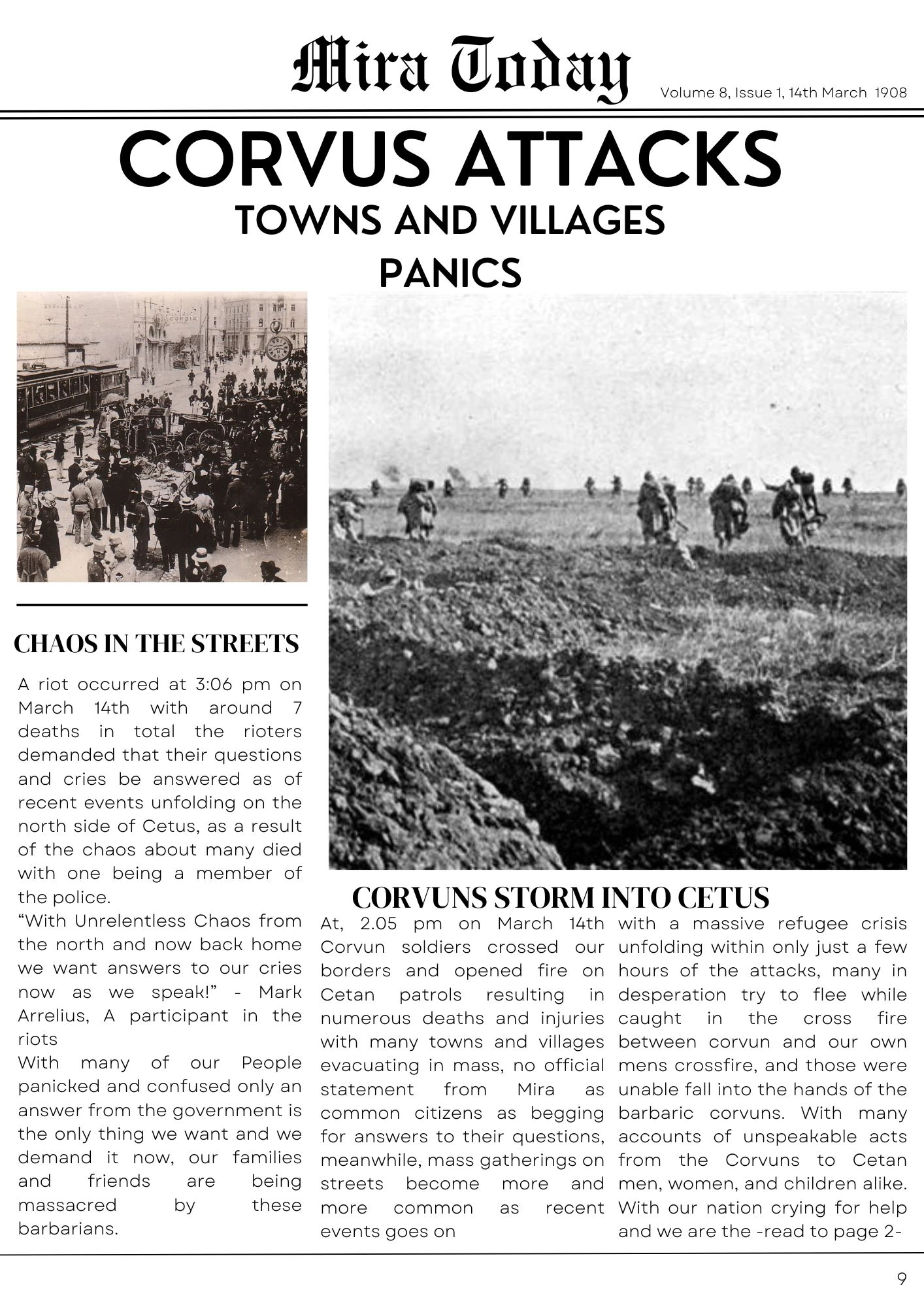 MIRA TODAY Newspaper at the Start of the Southern Corvus War | Fandom