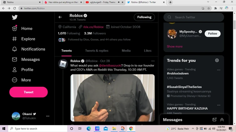 Has roblox put anything on their socials? | Fandom