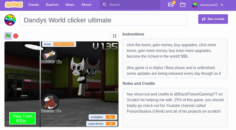 i made a dandys world clicker game on scratch | Fandom