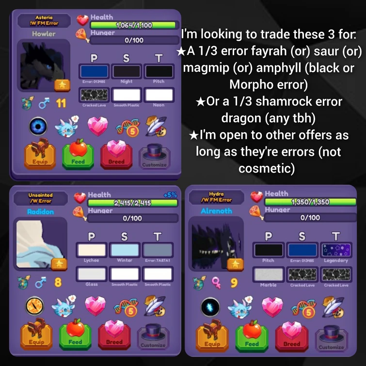 Offering these three 1/3 error dragons for a better one (more info in post) | Fandom