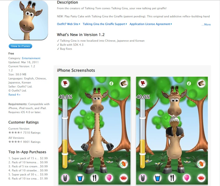 The History Of Talking Gina Updates on iOS. | Fandom