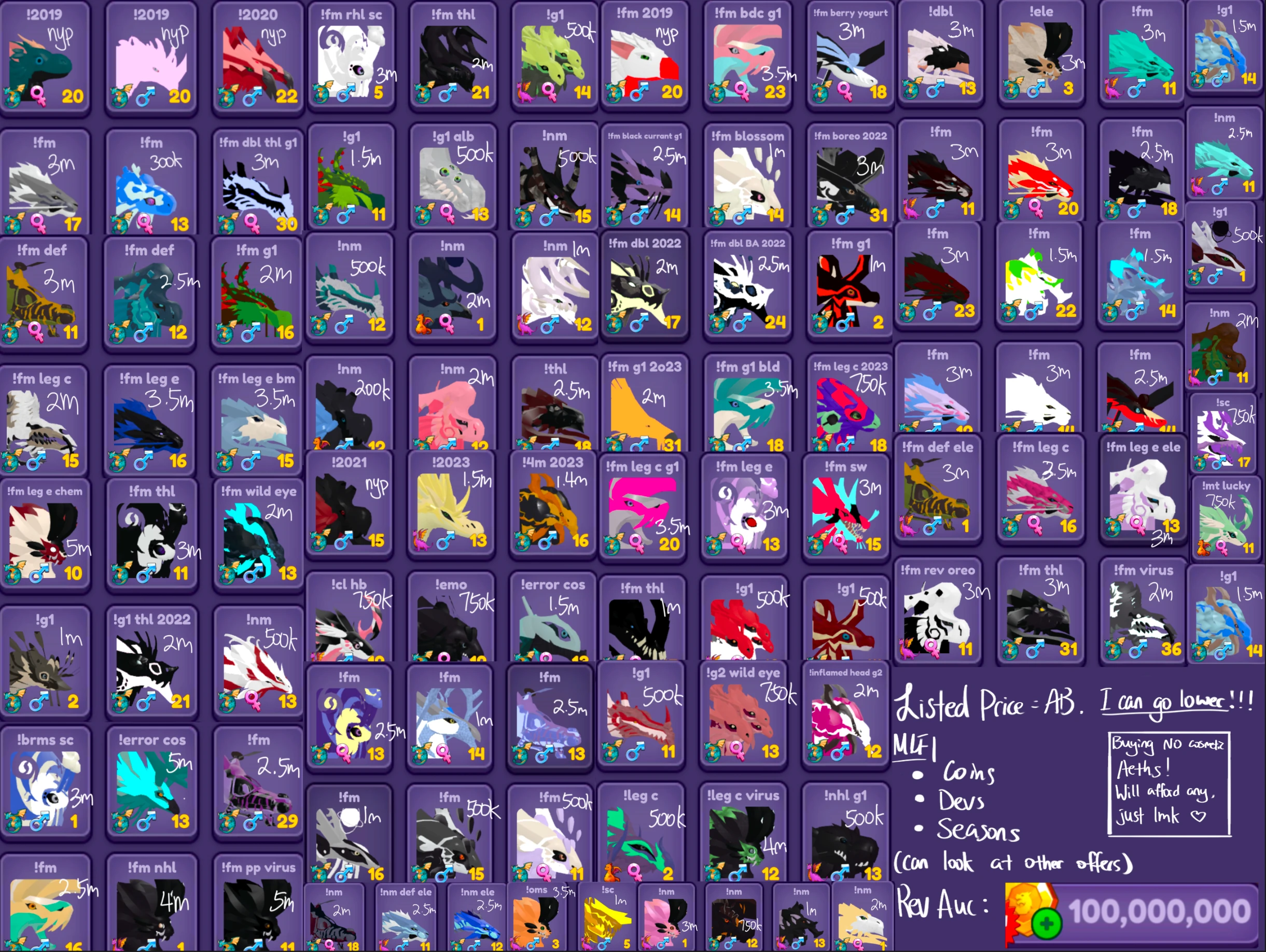 Trading or selling 100+ devs, seasons, and events || Rev Auctioning ...