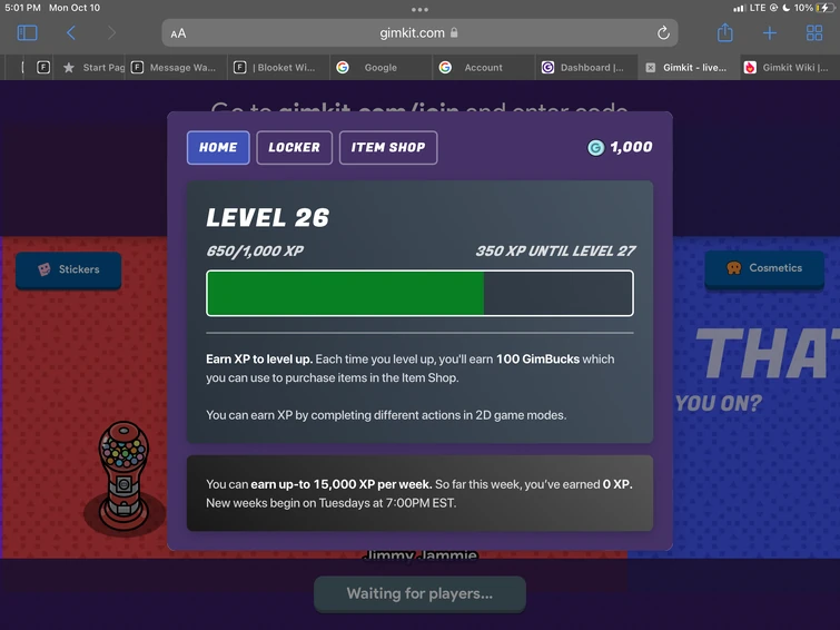 what level is the gimkit community currently at? (please add an image ...