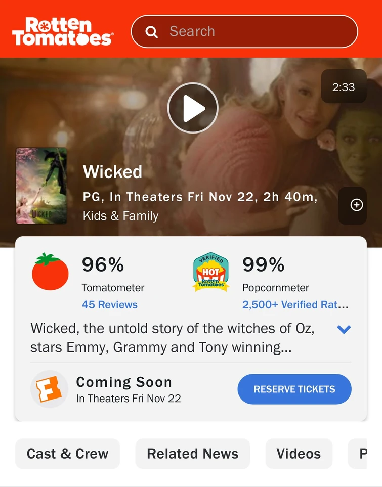 ‘WICKED’ debuts with 96% on Rotten Tomatoes, one of the highest scores ...