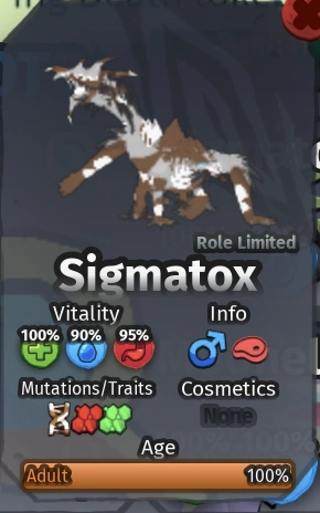 Trading male adult piebald sigmatox with damage and health trait | Fandom