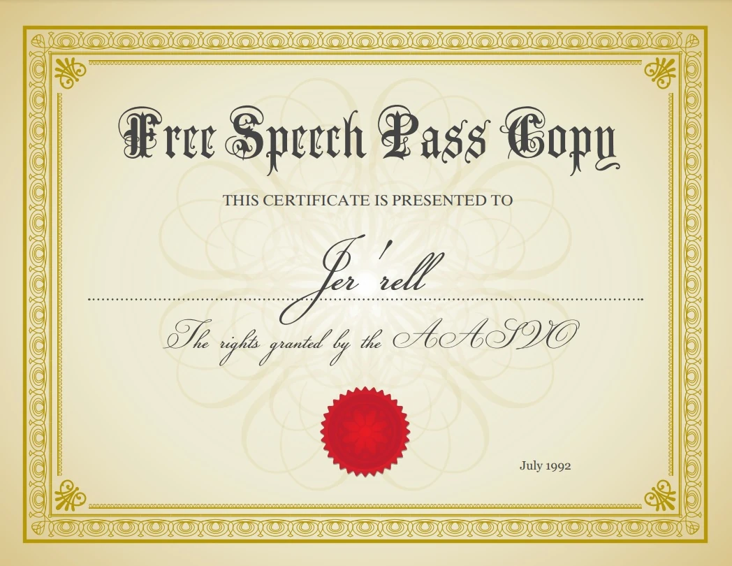 The Free Speech Pass | Dai Jer'nez Official Wiki | Fandom