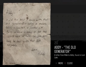 Addy - "The Old Generator'' | Days Gone Wiki | Fandom