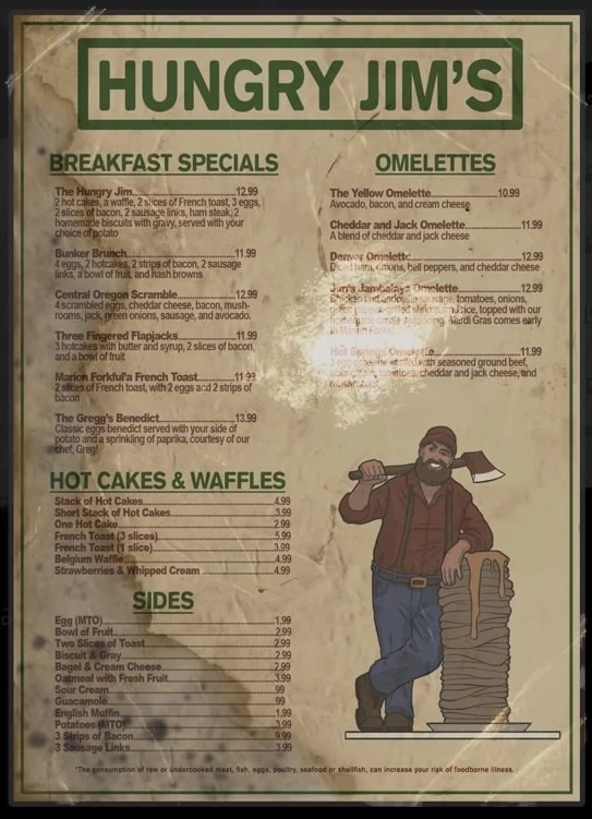 Hungry Jim's Menu | Days Gone Wiki | Fandom