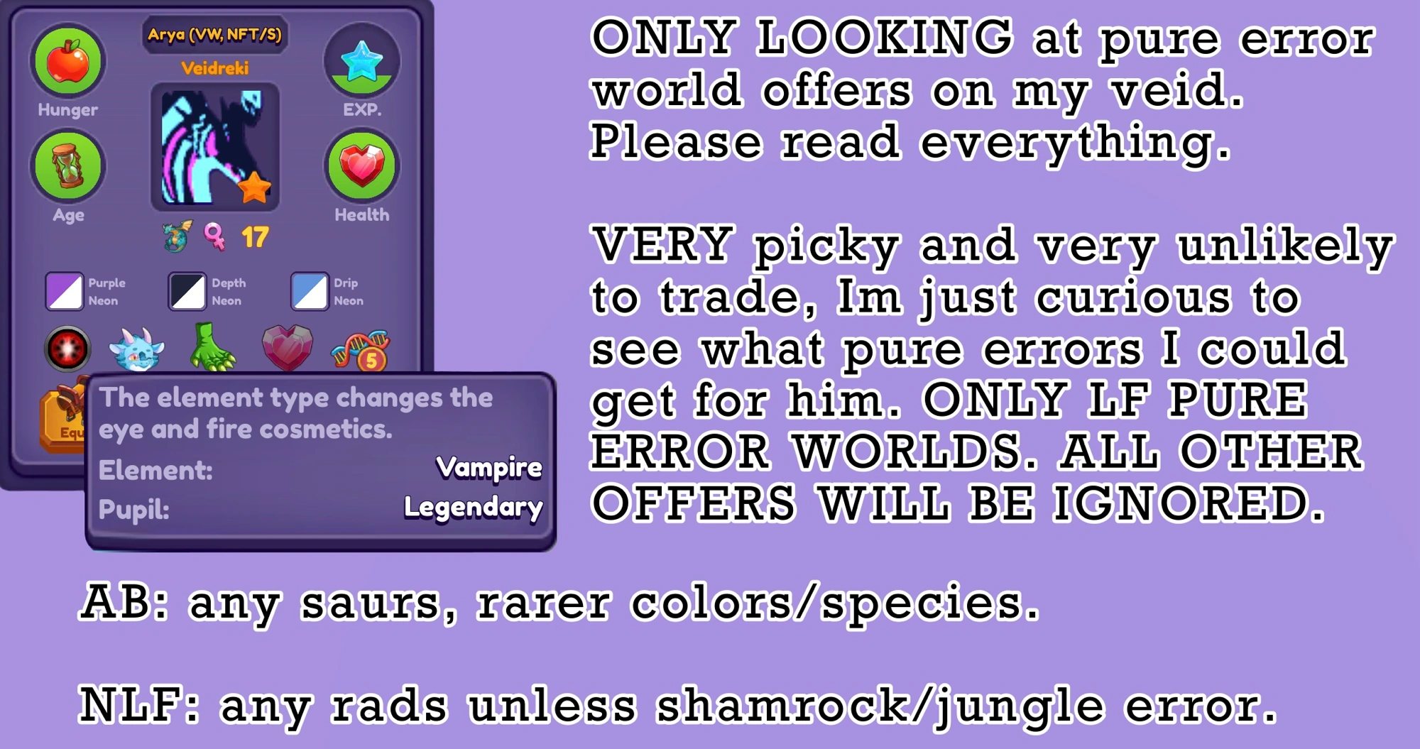 ONLY LOOKING AT pure error offers on my Veid! | Fandom