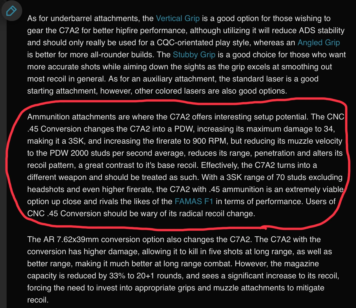 remove the section about C7A2 .45 conversion | Fandom