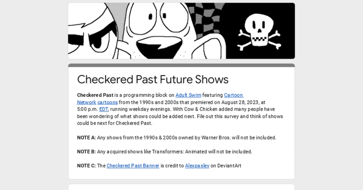 The next shows to be added on Checkered Past Survey | Fandom