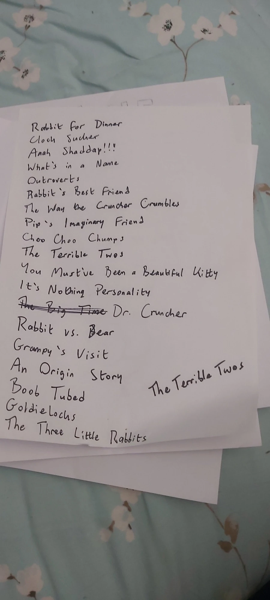 A list of Doodle Toons episodes that Jack was planning to write from ...