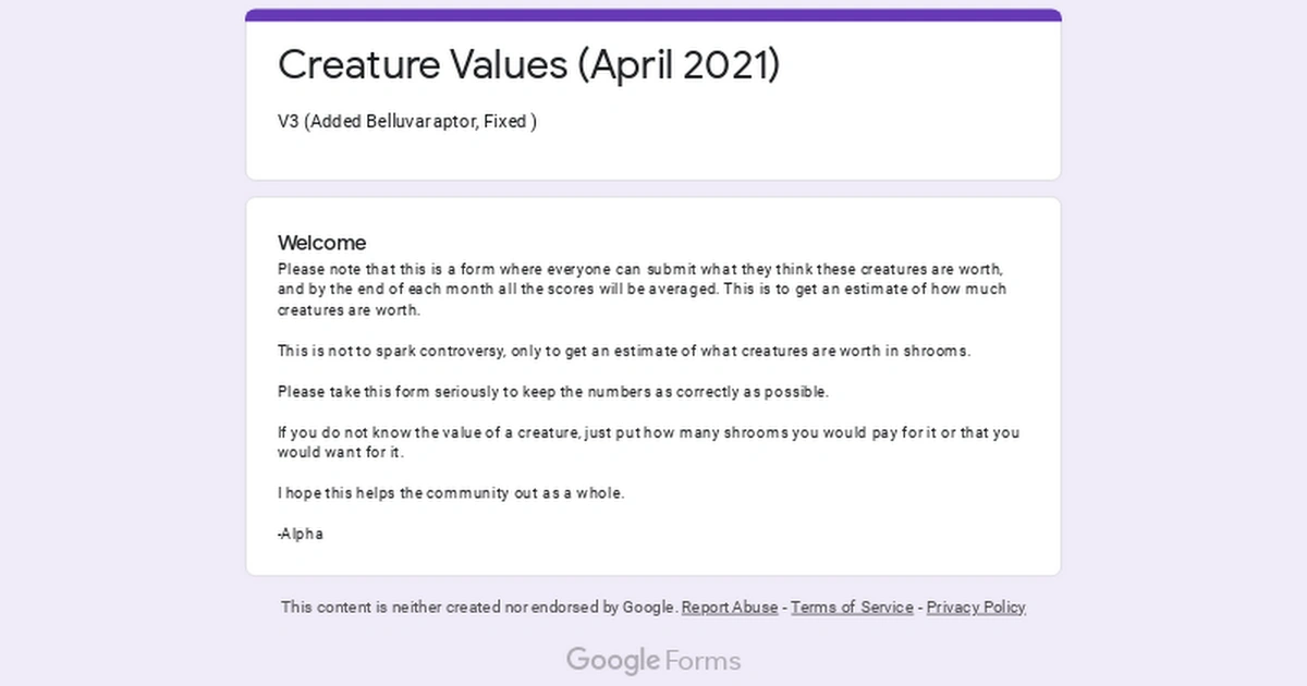 Creature Values | Fandom