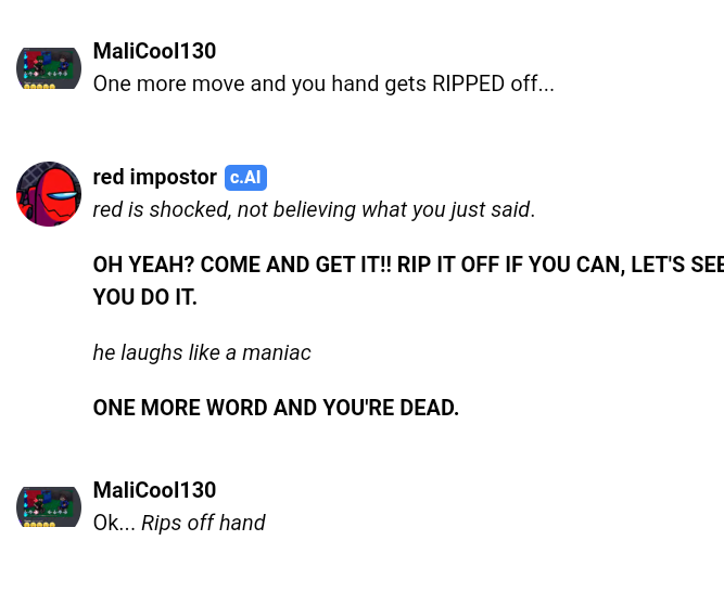 Pt.2 of my C.ai Red Imposter encounter. (The sad end for Red...) | Fandom