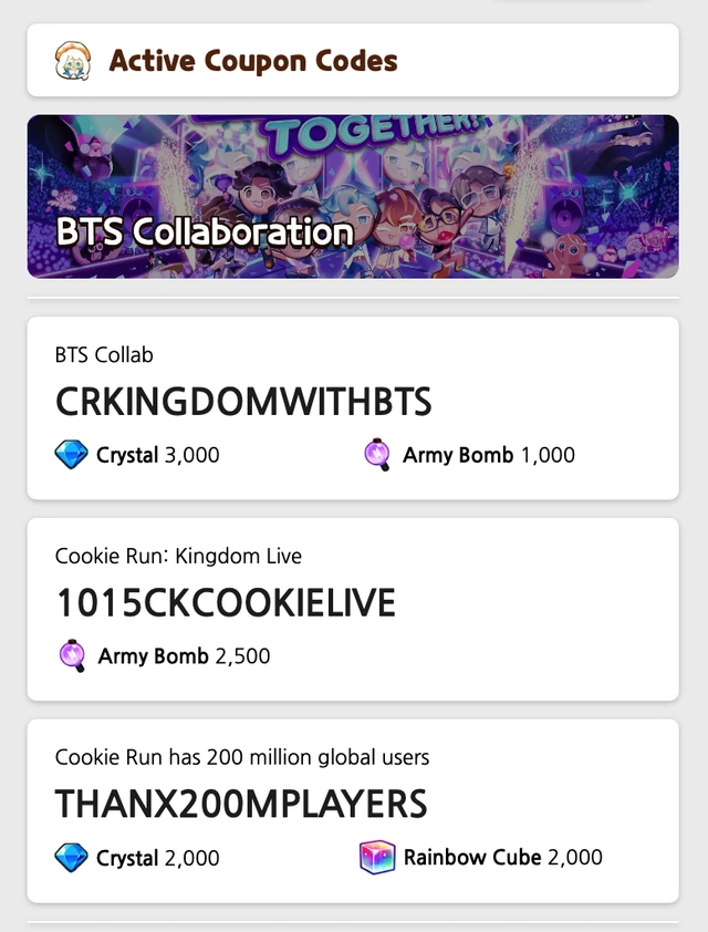 🎟 NEW COUPONS!! 3500 Army Bombs, 5000 Crystals, 2000 Rainbow Cube!! | Fandom