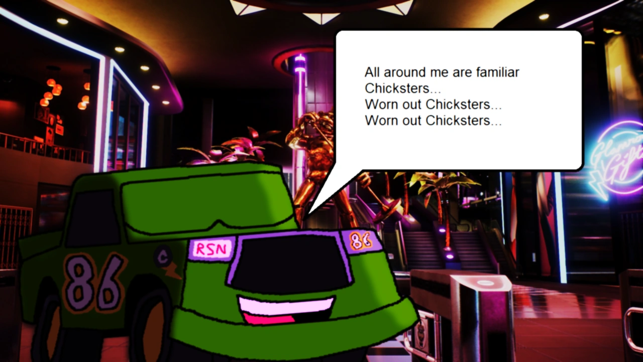 Chick Hicks singing "Familiar Chicksters" in the Pizzaplex 🎵 | Fandom