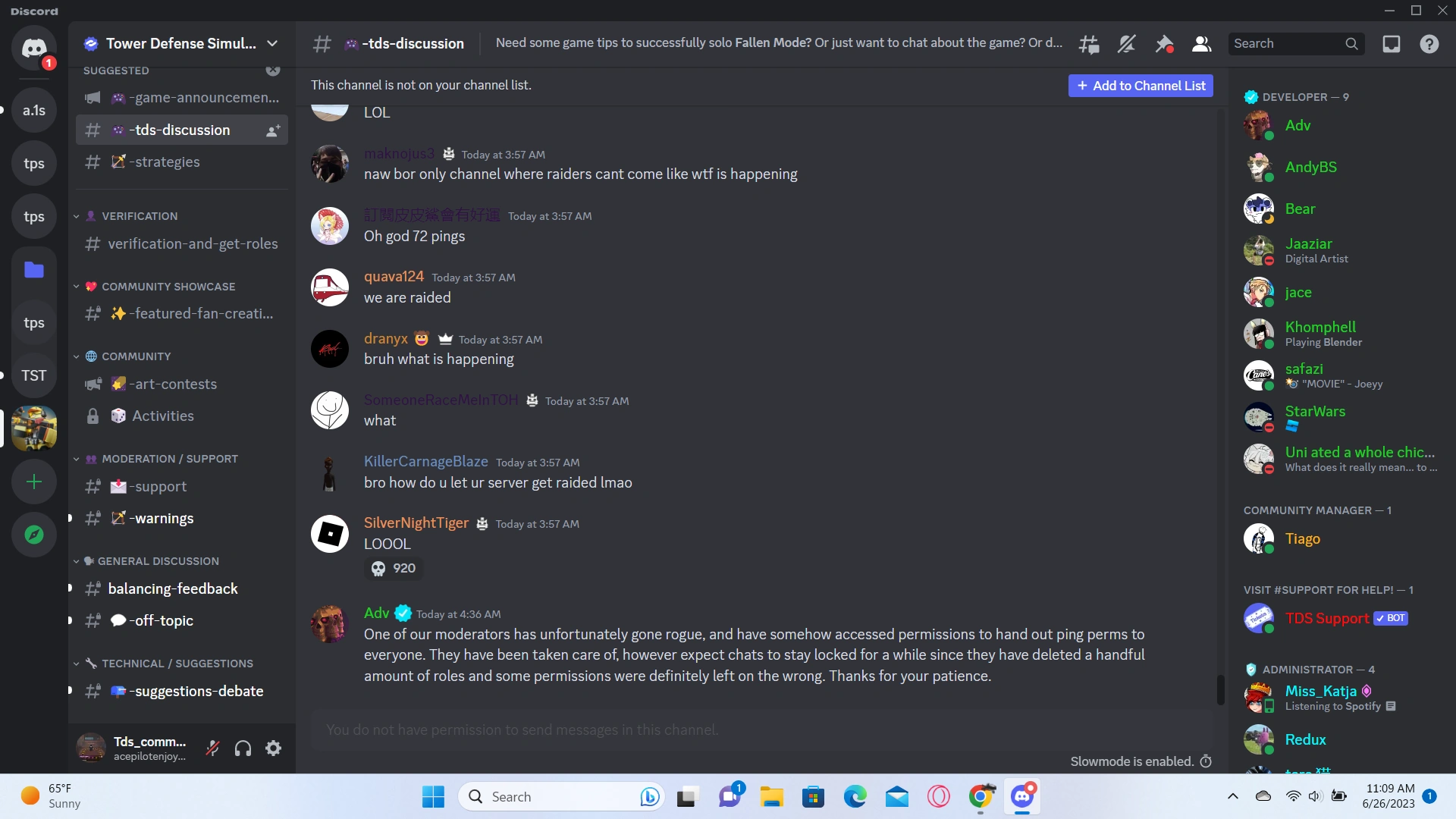 is it just me or the tds discord is missing the party que channel | Fandom