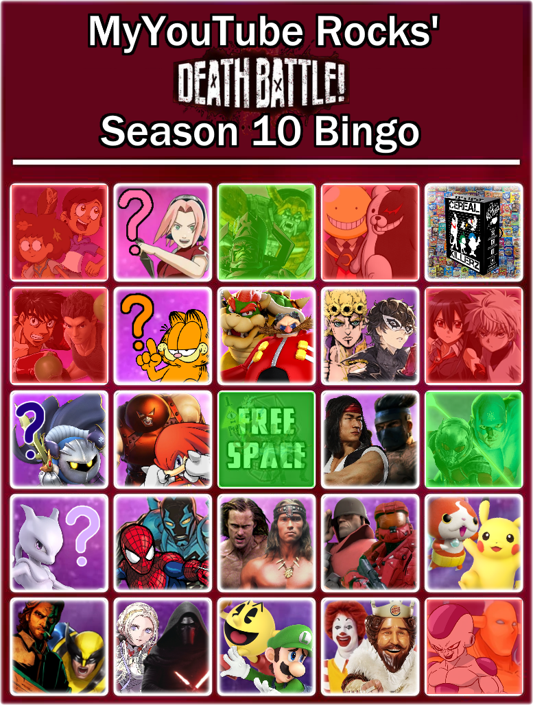 User blog:MyYoutube Rocks/MYR's DEATH BATTLE! Season 10 Bingo Card ... User blog:MyYoutube Rocks/MYR's DEATH BATTLE! Season 10 Bingo Card ...
