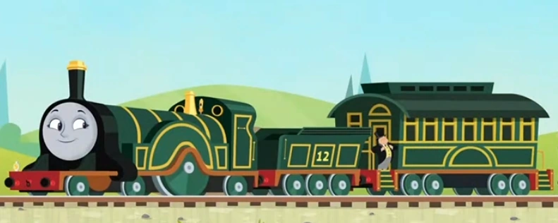 Emily with Sir Topham Hatt standing on the running board of their coach ...