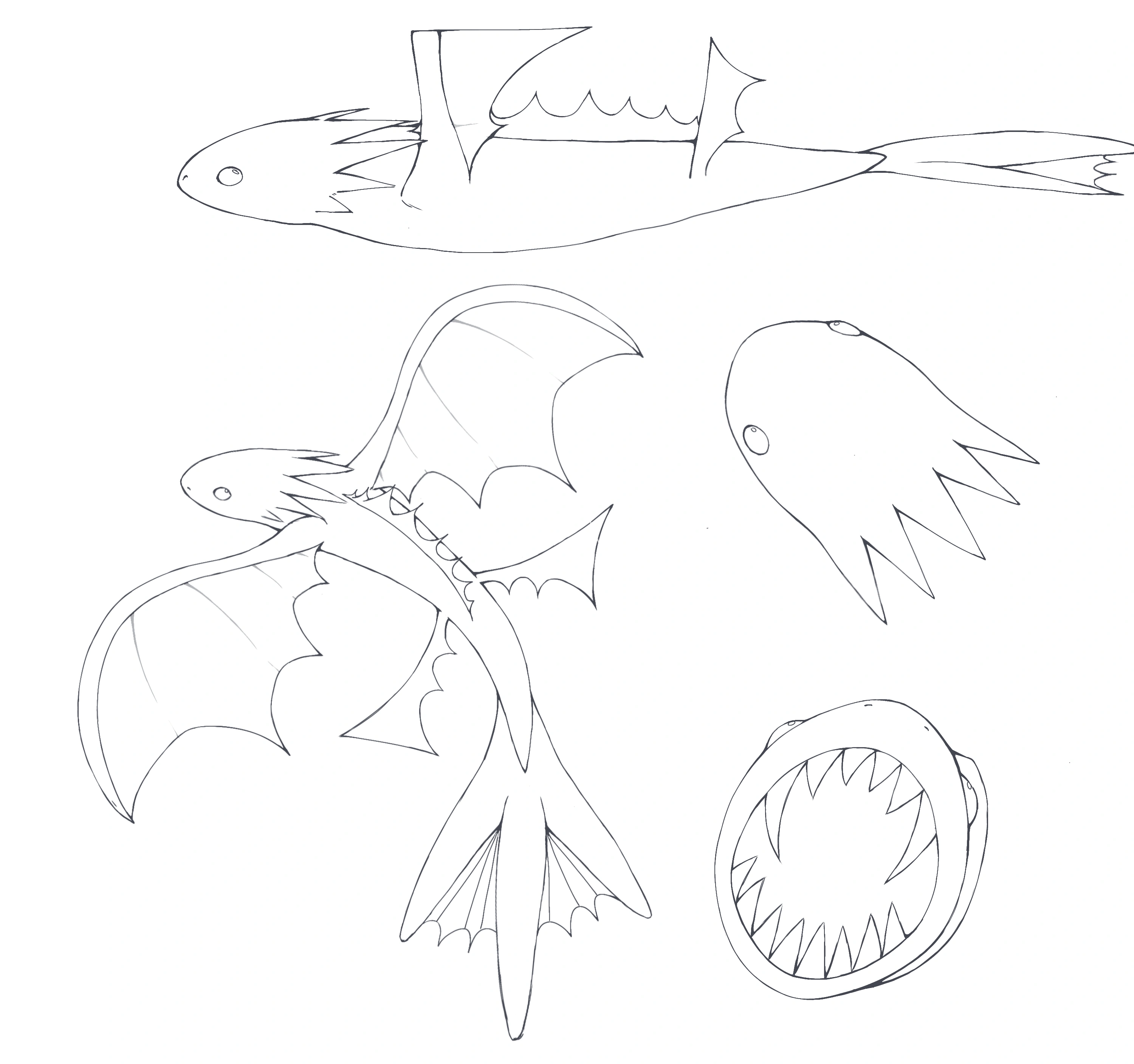 Finished the lineart (flying fish dragon) | Fandom