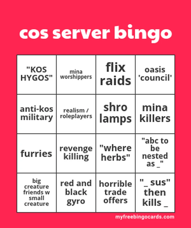 cos server bingo | Fandom