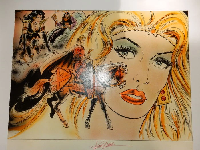 Johan op paard samen met Bahaal, Demoniah en Galaxa (airbrush tekening ...