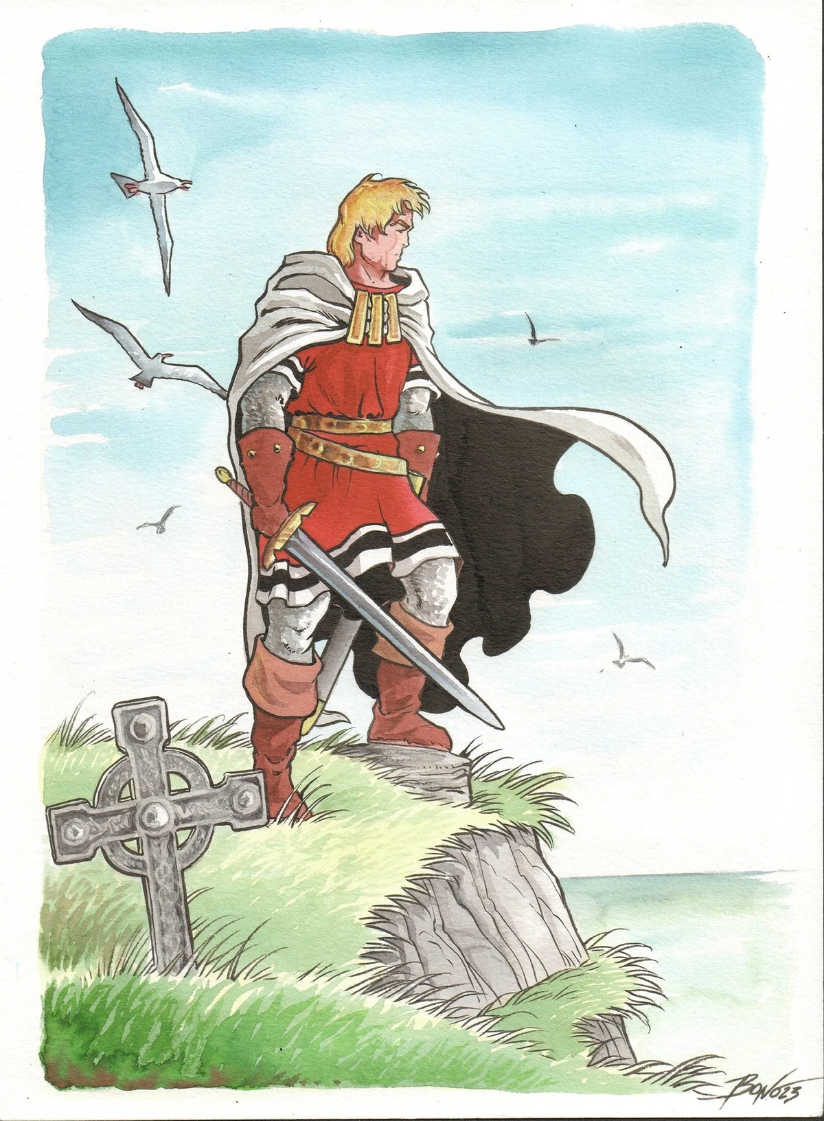 Johan op een klif (originele tekening) | De Rode Ridder Wiki | Fandom