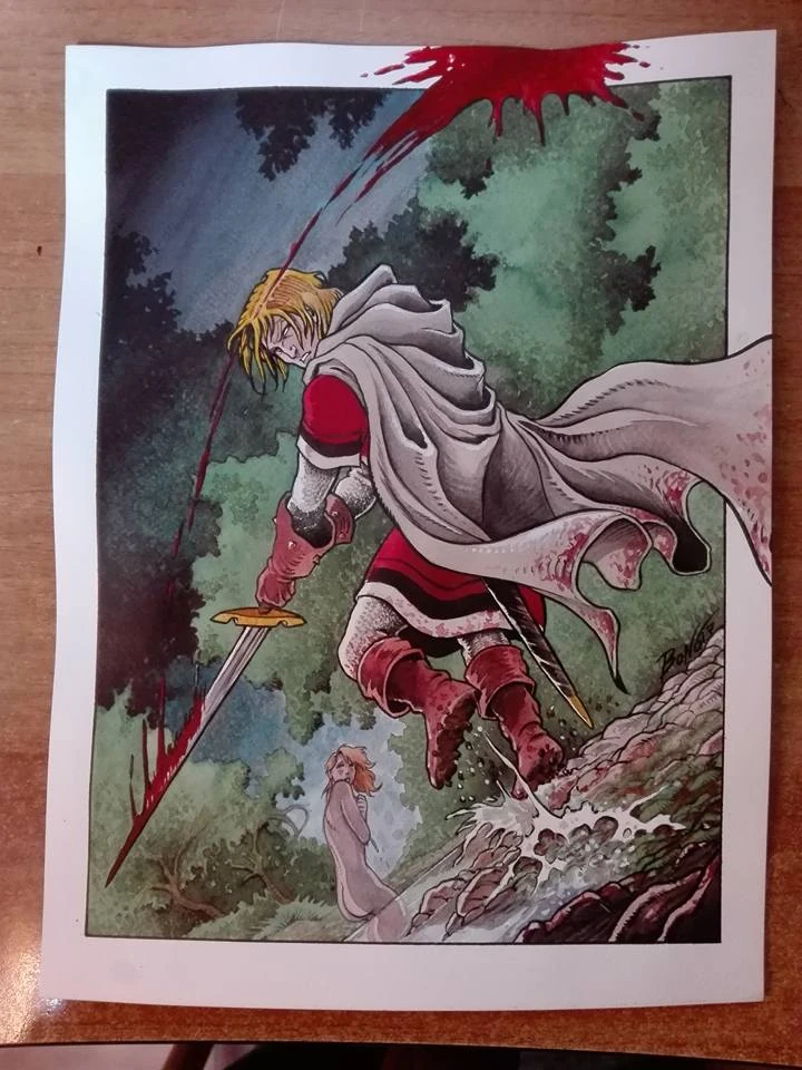 Johan met een bebloed zwaard en Allis neemt een bad (tekening) | De ...