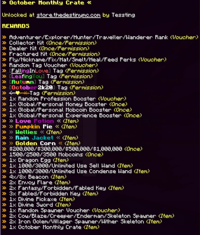 Monthly Crates | DestinyMC Skyblock Wiki | Fandom