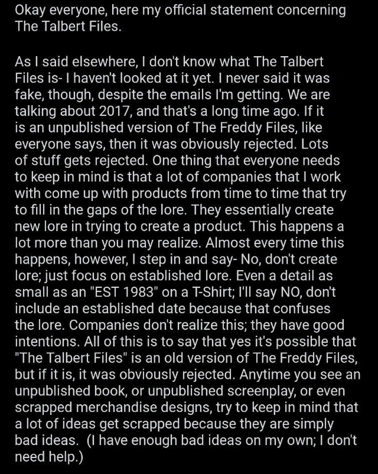 Turns out the Talbert Files where some rando Scholastic Interns FNAF ...