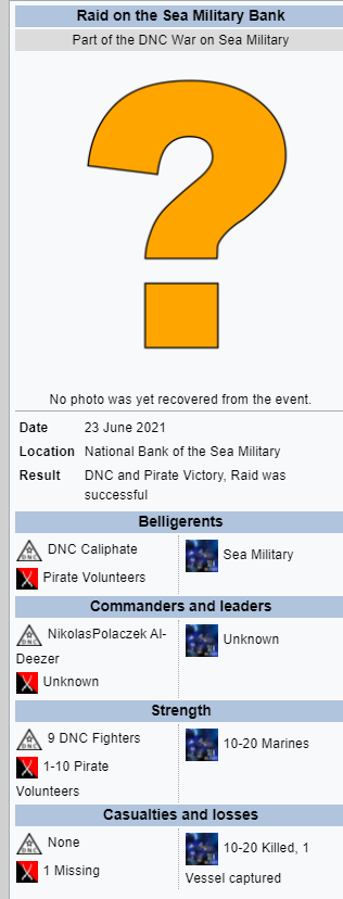 Raid on the Sea Military Bank | DNC Caliphate Wiki | Fandom