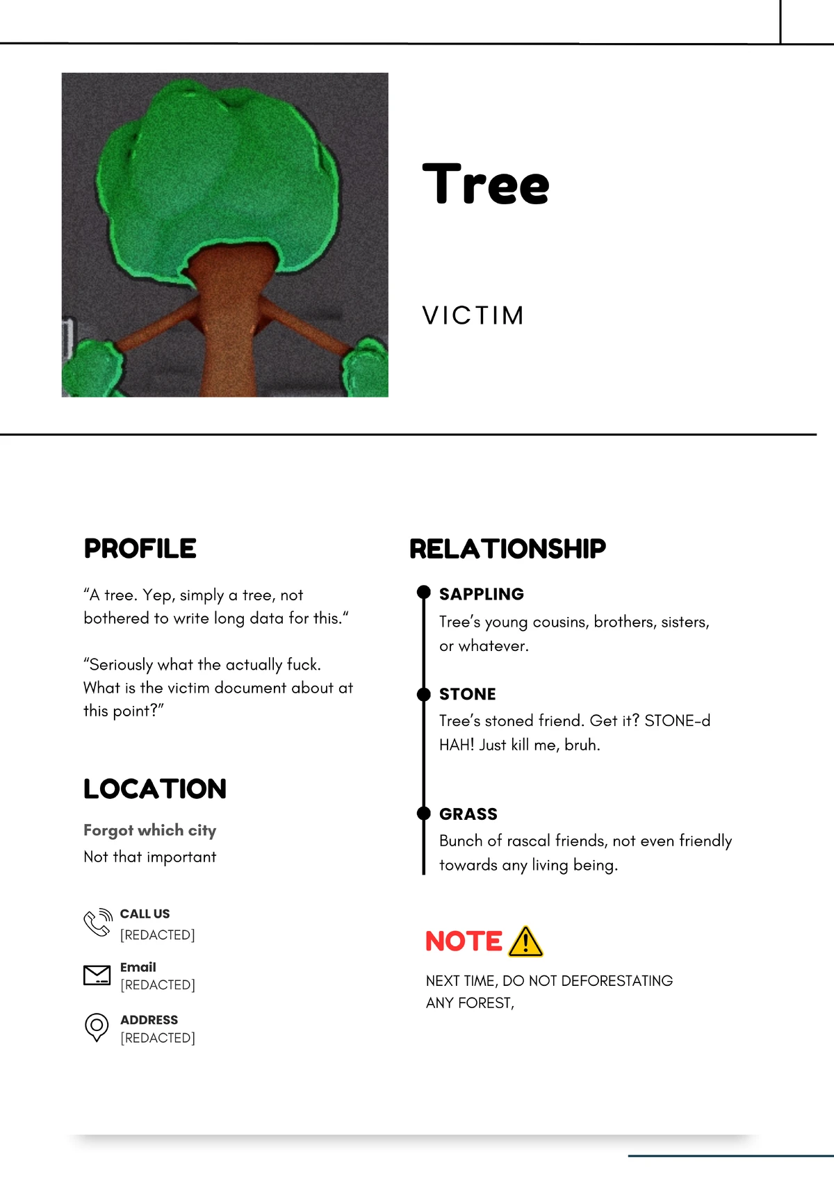 Tree | DOCUMENTED VICTIMS Wiki | Fandom