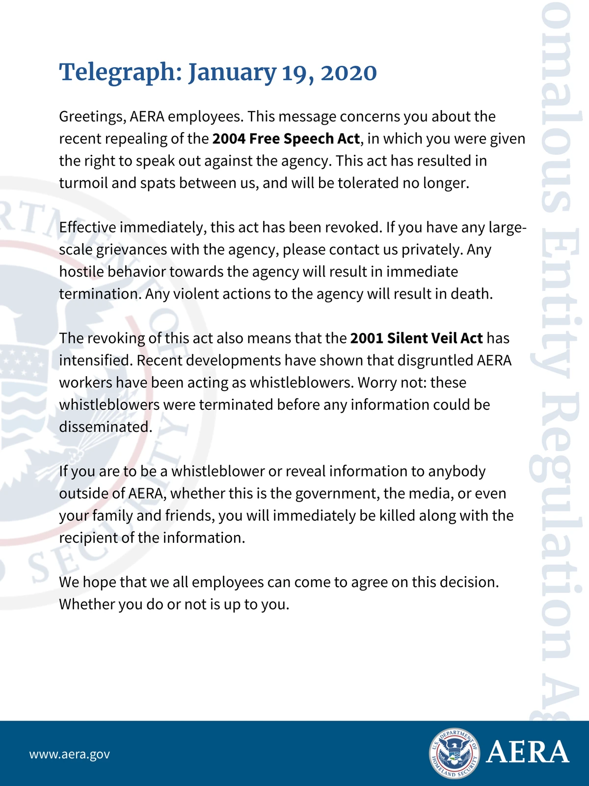 Anomalous Entity Regulation Agency | Doors Ideas Wiki | Fandom