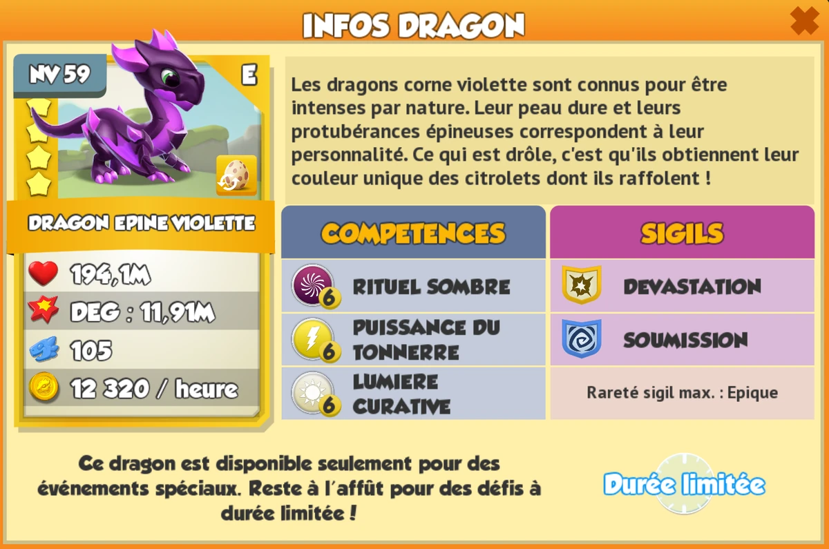 Dragon EPINE VIOLETTE | Wiki Dragon Mania Legends | Fandom
