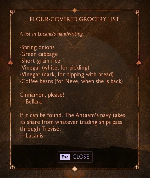 Note: Flour-Covered Grocery List | Dragon Age Wiki | Fandom