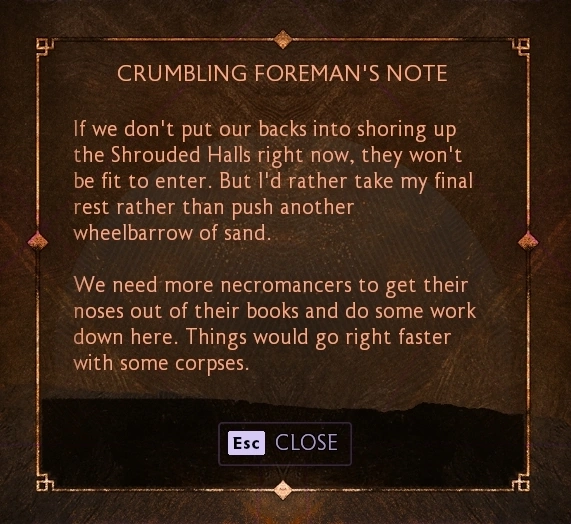 Note: Crumbling Foreman's Note | Dragon Age Wiki | Fandom