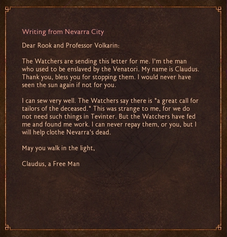 Missive: Writing from Nevarra City | Dragon Age Wiki | Fandom