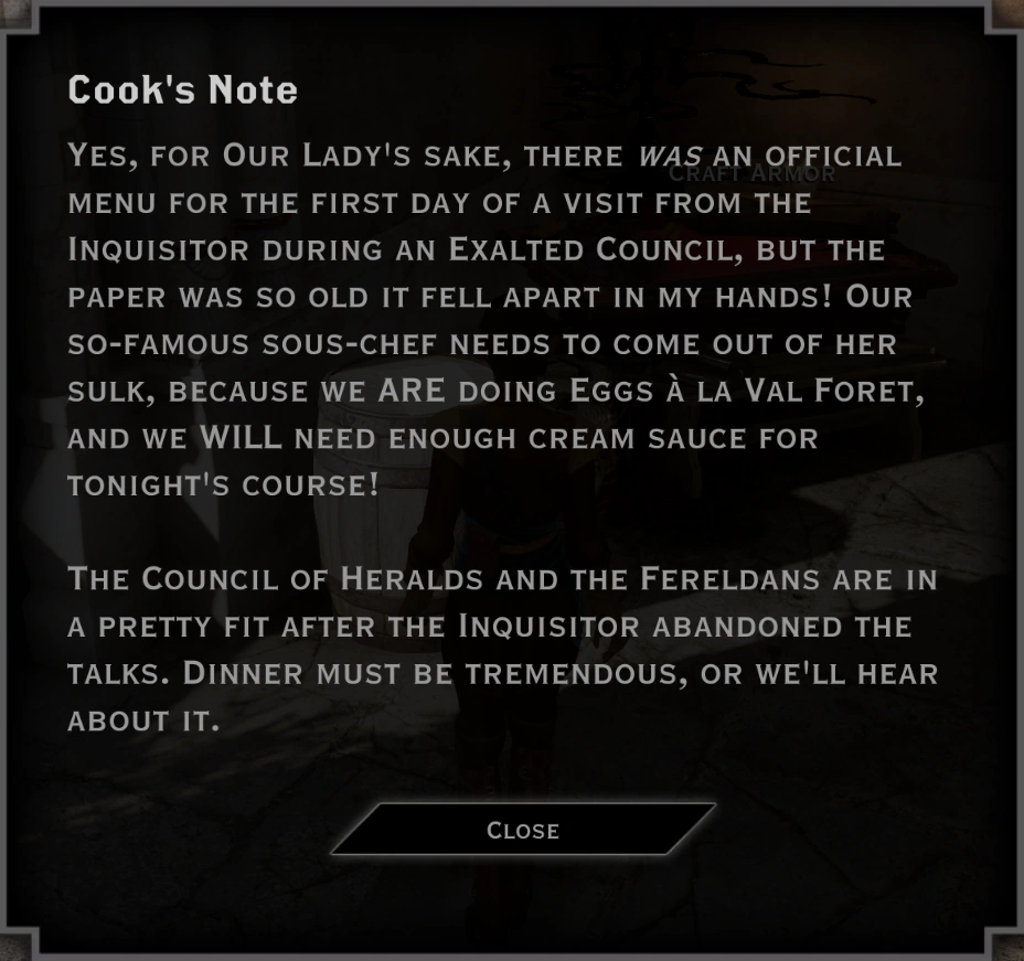 Note: Cook's Note | Dragon Age Wiki | Fandom