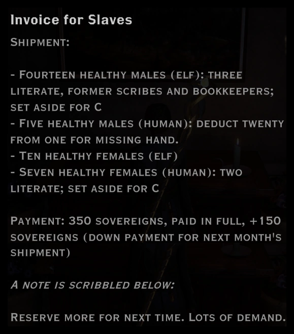 Note: Invoice for Slaves | Dragon Age Wiki | Fandom