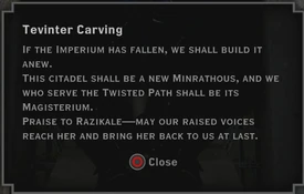 Note: Tevinter Carving (Razikale's Reach) | Dragon Age Wiki | Fandom