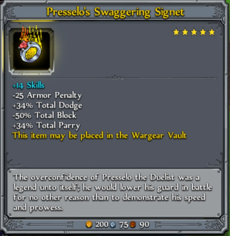 Presselo's Swaggering Signet | Dungeonmans Wiki | Fandom
